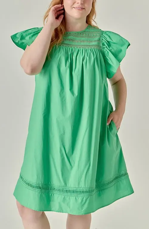 English Factory Lace Yoke Ruffle Sleeve Mini Dress