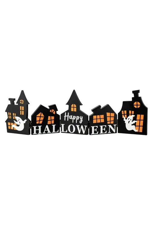 GLITZHOME Halloween Wooden Hinged Haunted House Table Decor - Black