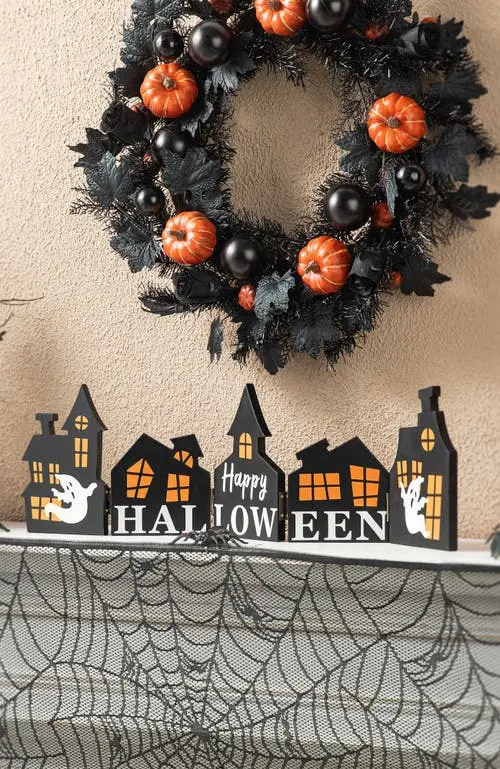 GLITZHOME Halloween Wooden Hinged Haunted House Table Decor - Black