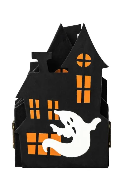 GLITZHOME Halloween Wooden Hinged Haunted House Table Decor - Black