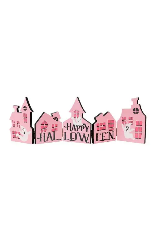 GLITZHOME Halloween Wooden Hinged Haunted House Table Decor - Pink