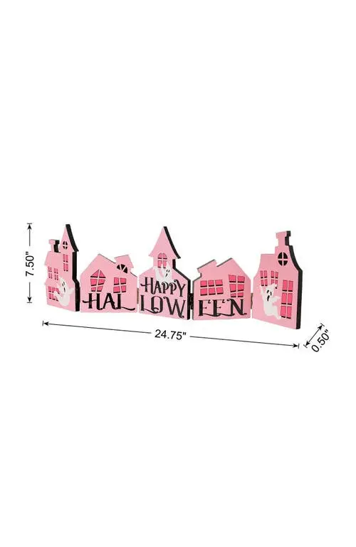 GLITZHOME Halloween Wooden Hinged Haunted House Table Decor - Pink