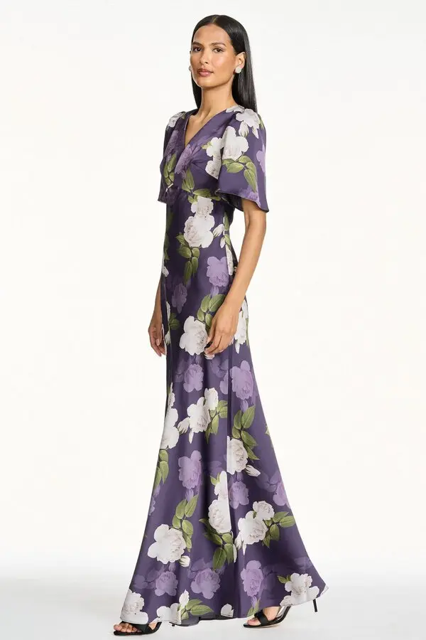 Sachin & Babi Floral Satin Gown - Twilight Blooms