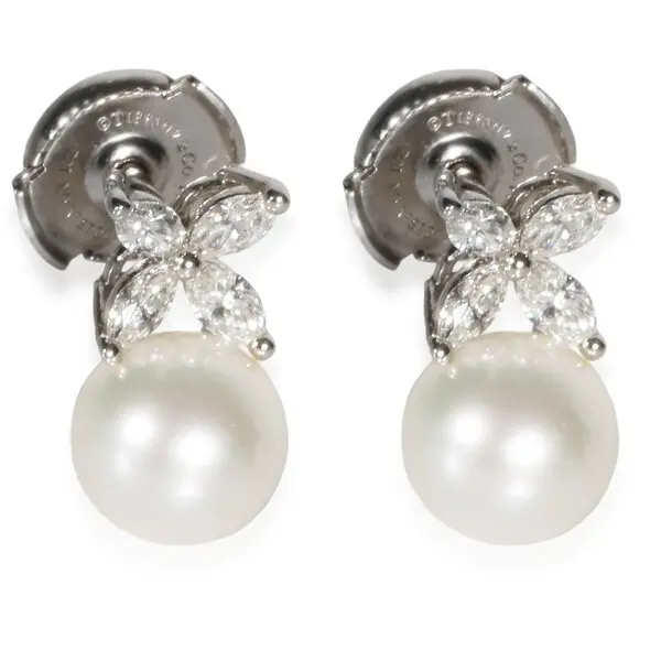 Tiffany & Co. Victoria Pearl And Marquise Diamond Drop Earrings - Platinum