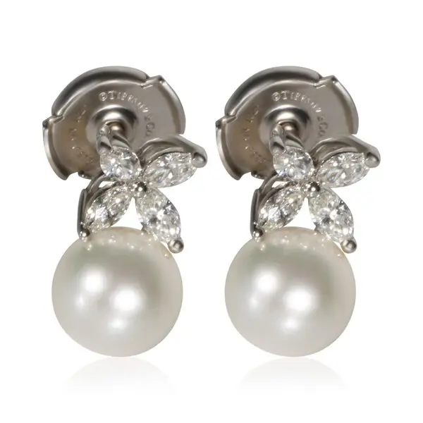 Tiffany & Co. Victoria Pearl And Marquise Diamond Drop Earrings - Platinum
