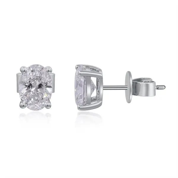 MYGEMMA 2.04 Ctw Lab-grown Diamond Oval Stud Earrings In 14k White Gold