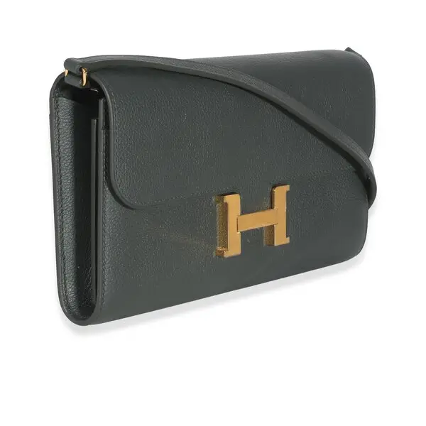 Hermès Constance To Go Wallet In Vert Mangrove Evercolor With Gold-tone Hardware - Green