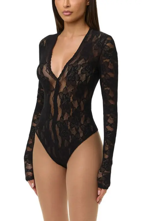 Naked Wardrobe Lace Deep V-neck Bodysuit
