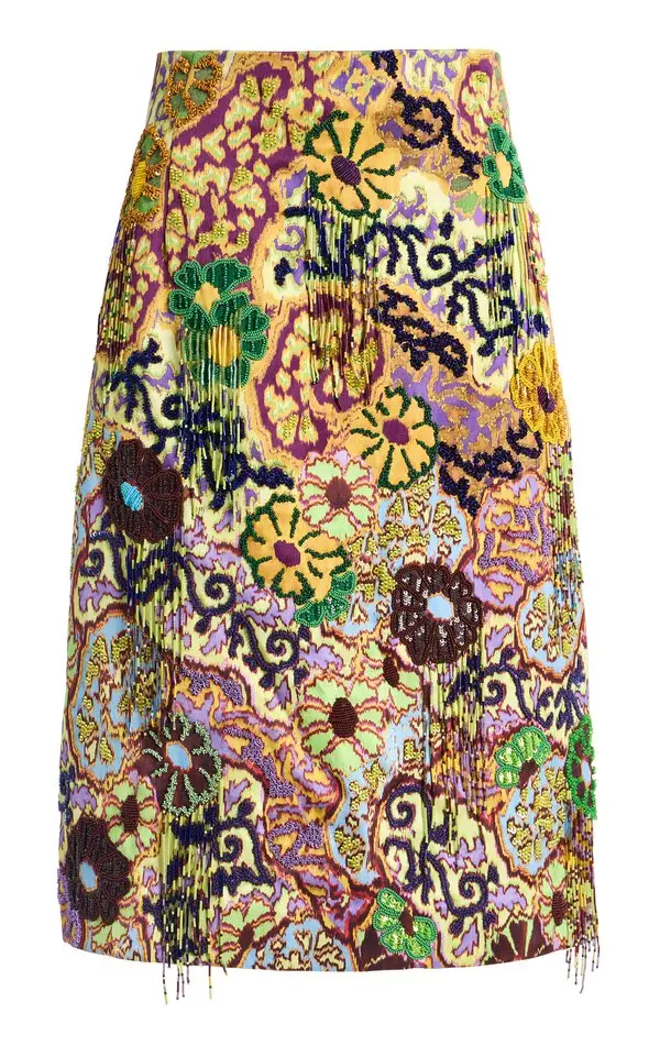 ALEMAIS Embellished Satin Midi Skirt