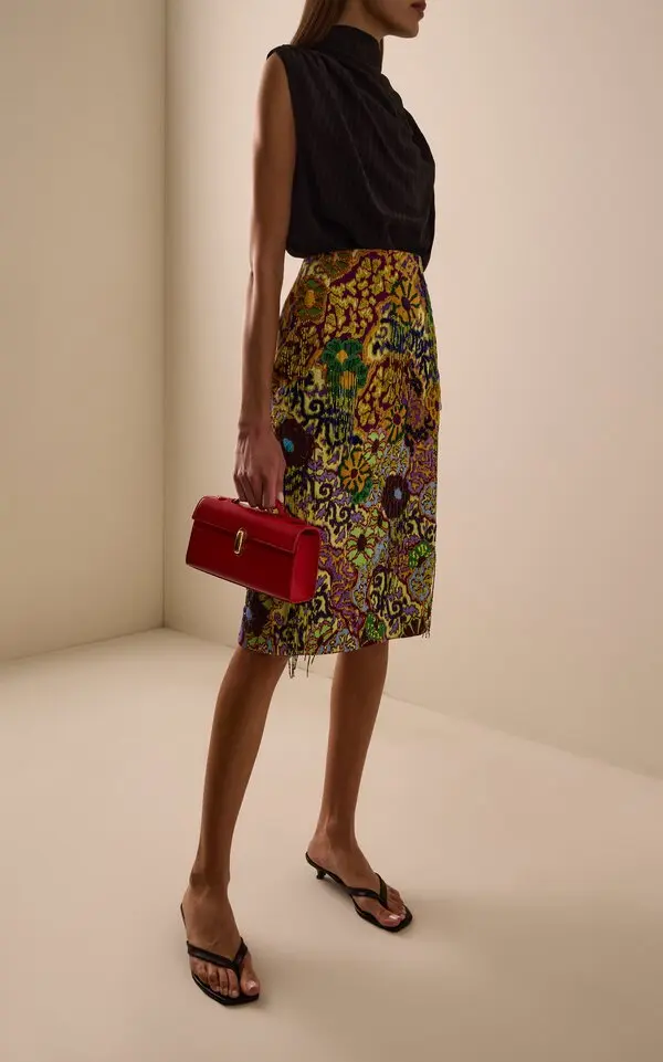 ALEMAIS Embellished Satin Midi Skirt