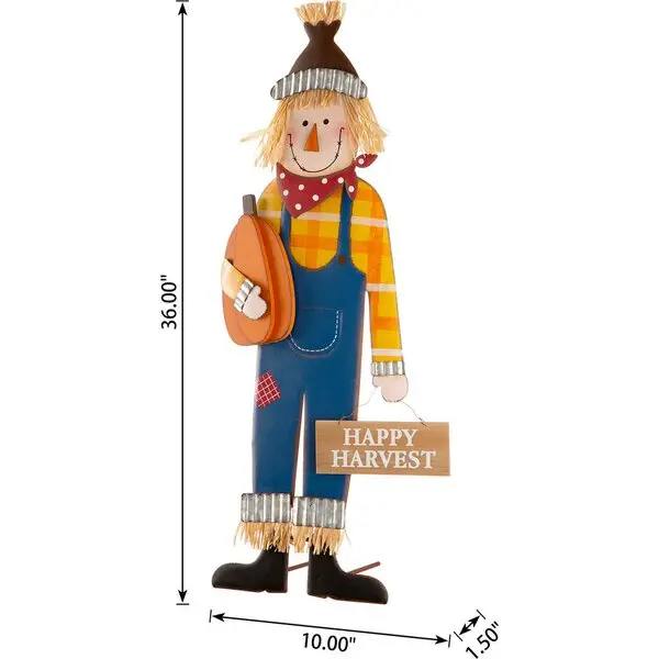 GLITZHOME Fall Metal Scarecrow Yard Stake Or Standing Or Hanging Sign
