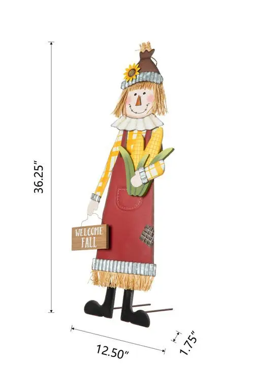 GLITZHOME Fall Metal Scarecrow Yard Stake Or Standing Or Hanging Sign