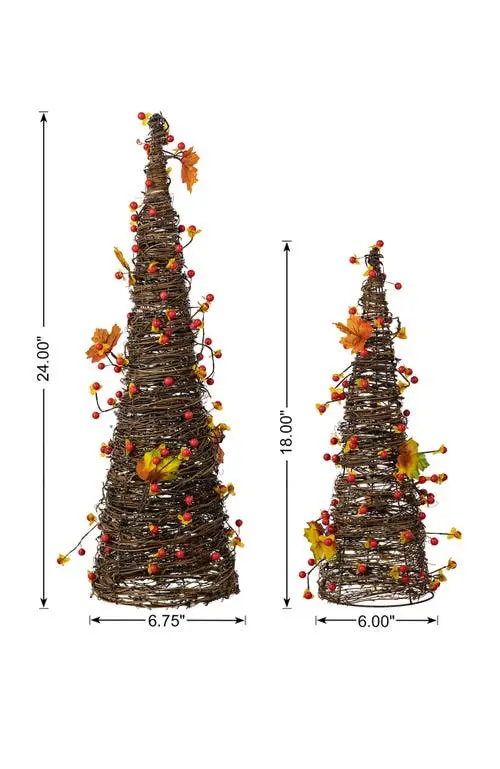 GLITZHOME 24"h Set Of 2 Fall Ratten Berries And Maple Leaves Table Tree