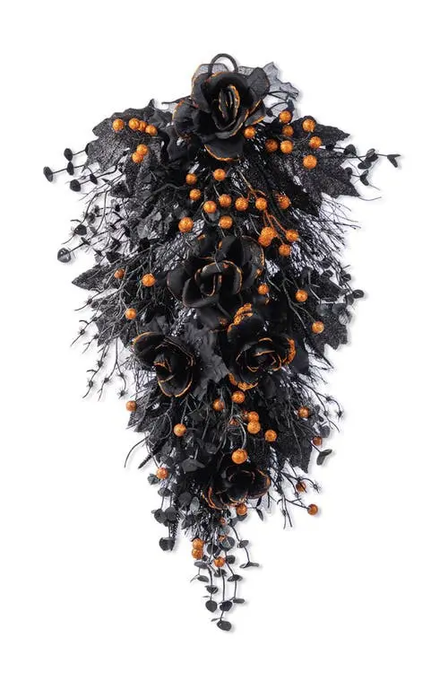 GLITZHOME 28"h Halloween Rose And Berry Teardrop