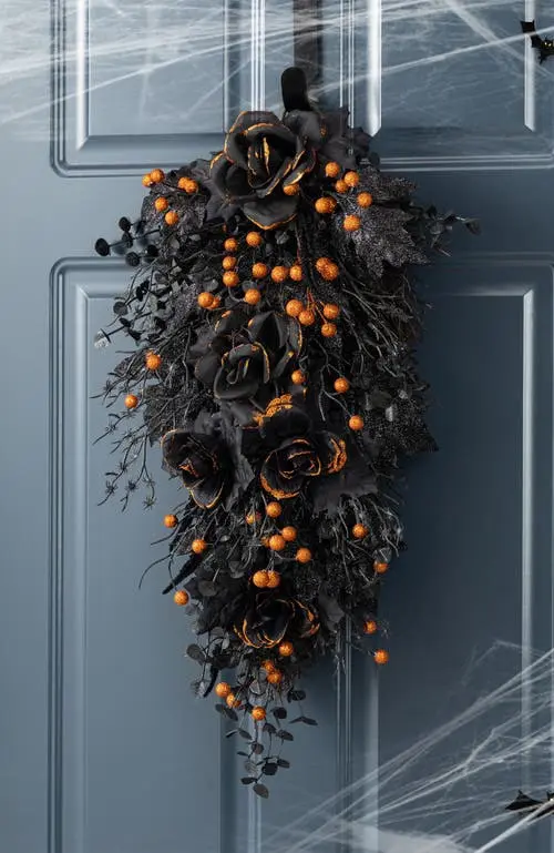 GLITZHOME 28"h Halloween Rose And Berry Teardrop