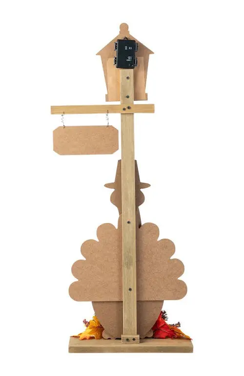 GLITZHOME Fall Thanksgiving Lighted Wooden Lamp Post Porch Decor With Timer