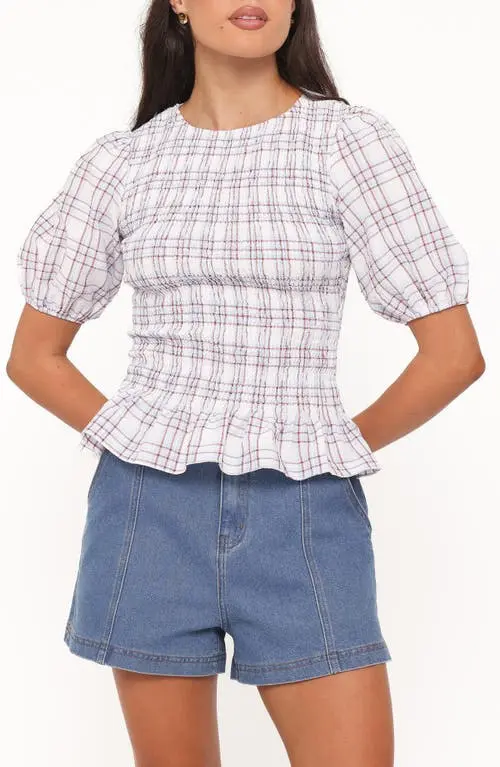 PETAL & PUP Callista Plaid Smocked Puff Sleeve Top