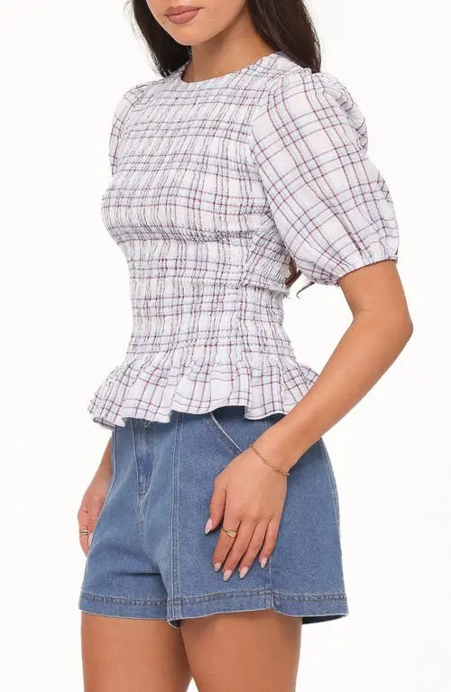 PETAL & PUP Callista Plaid Smocked Puff Sleeve Top