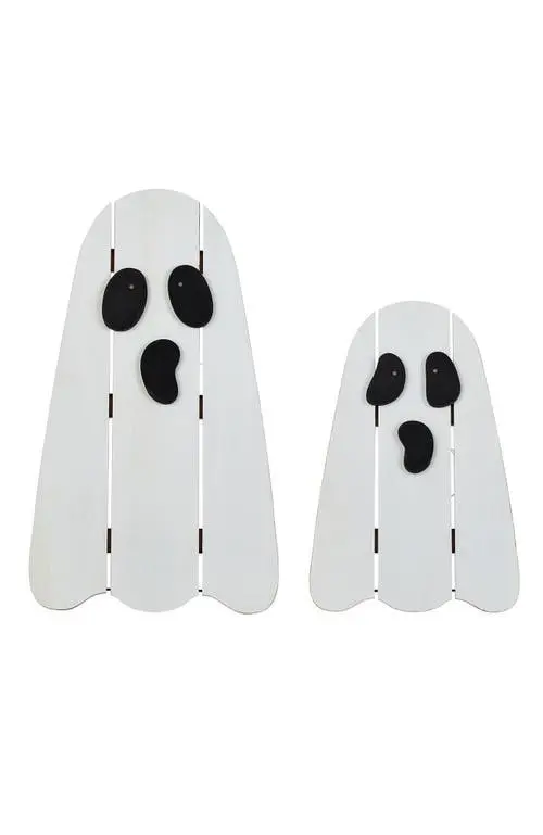 GLITZHOME Set Of 2 Halloween Lighted Wooden Ghost Porch Decor With Timer
