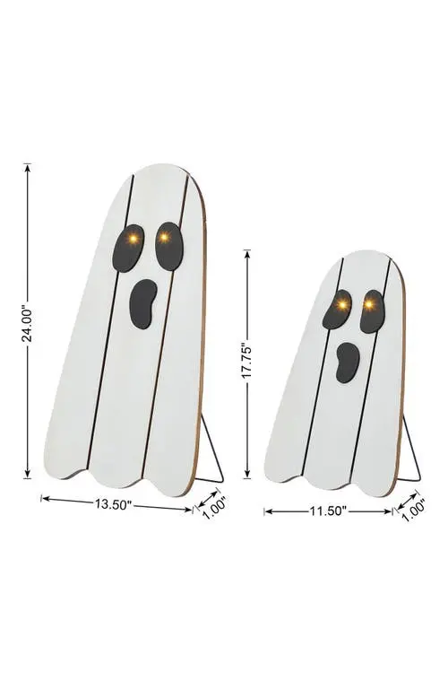 GLITZHOME Set Of 2 Halloween Lighted Wooden Ghost Porch Decor With Timer