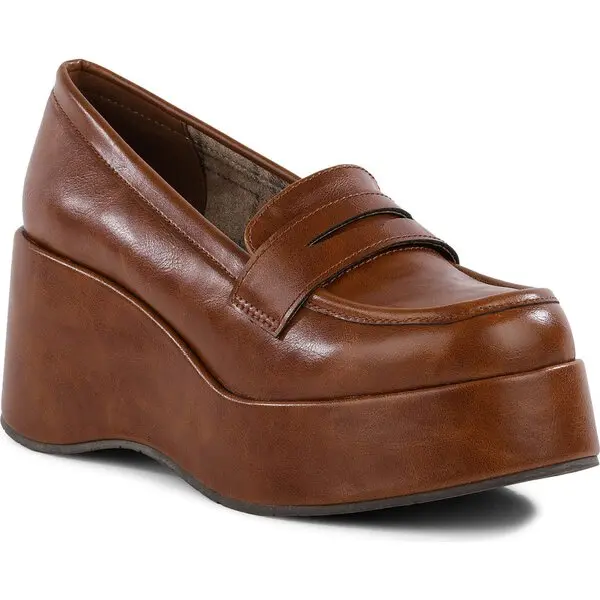 Bc Footwear Ambitious Faux Leather Platform Wedge Loafer - Tan