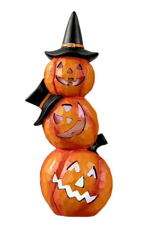 GLITZHOME Halloween Lighted Stacked Resin Pumpkin Table Decor