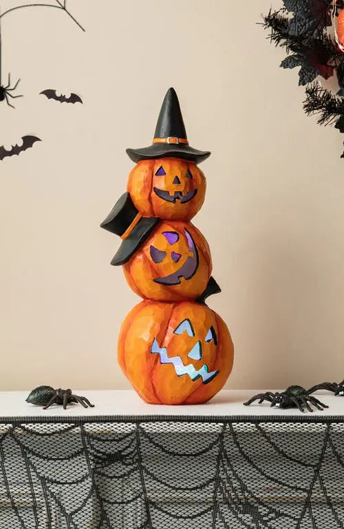 GLITZHOME Halloween Lighted Stacked Resin Pumpkin Table Decor
