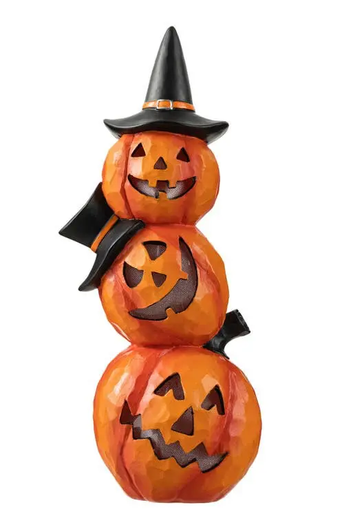 GLITZHOME Halloween Lighted Stacked Resin Pumpkin Table Decor