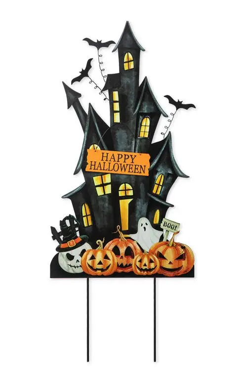 GLITZHOME Halloween Metal Haunted House Yard Stake