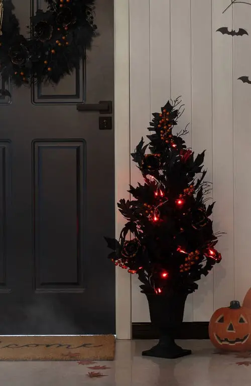GLITZHOME 20"h Halloween Lighted Bats Table Tree Decor