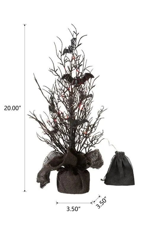 GLITZHOME 20"h Halloween Lighted Bats Table Tree Decor