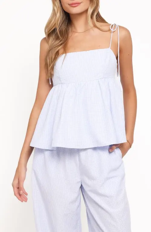 PETAL & PUP Zephyra Check Seersucker Babydoll Top - Blue Gingham