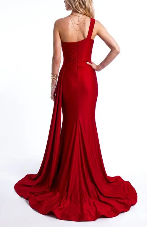 JESSICA ANGEL One-shoulder Draped Satin Mermaid Gown With Side Cascade - Red