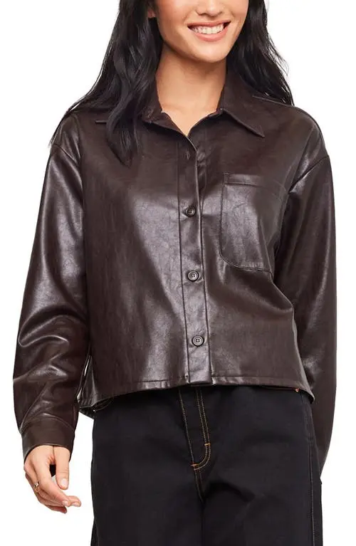 Karen Kane Faux Leather Buttoned Shirt Jacket - Chocolate