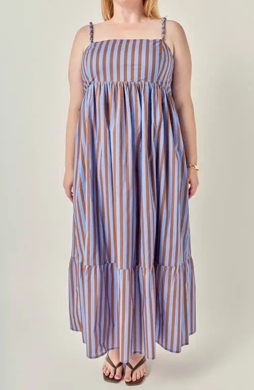 English Factory Striped Cotton Maxi Dress With Tiered Skirt