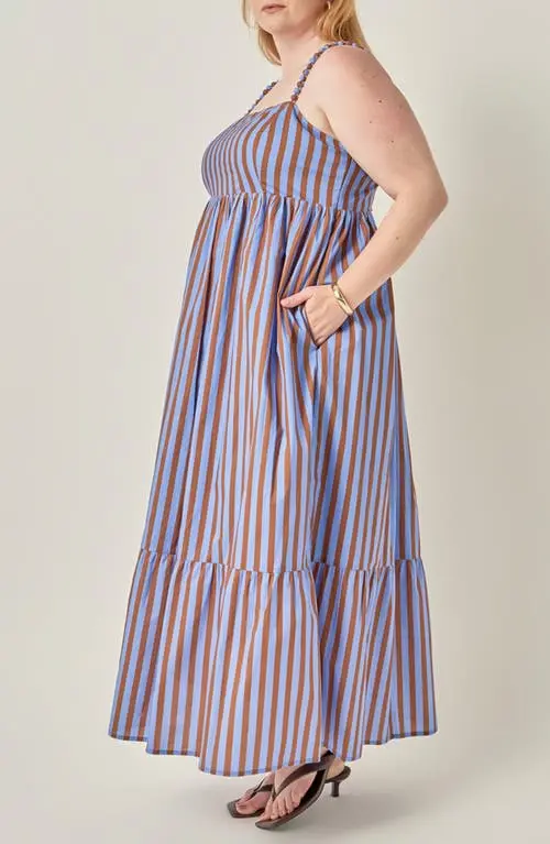 English Factory Striped Cotton Maxi Dress With Tiered Skirt