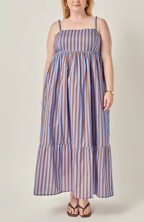 English Factory Striped Cotton Maxi Dress With Tiered Skirt