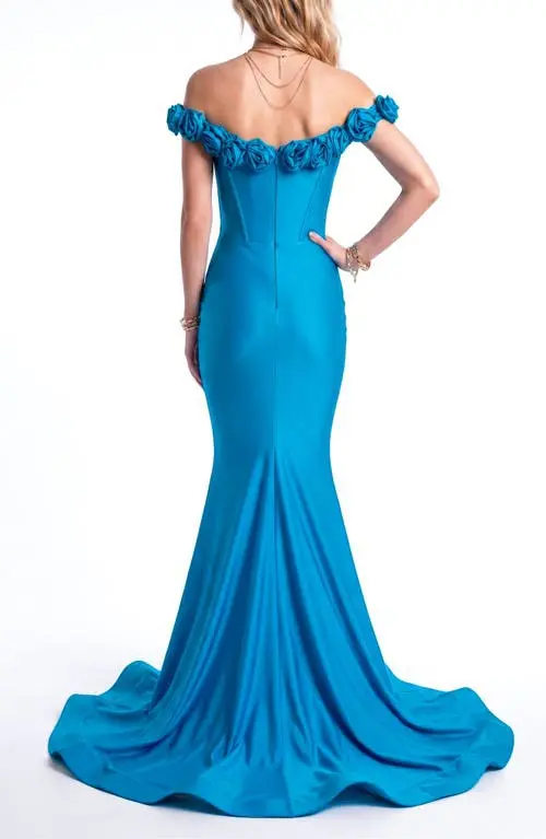 JESSICA ANGEL Rosette Off-shoulder Corset Mermaid Gown - Turquoise