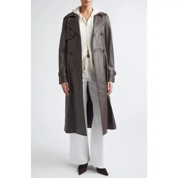 Eleventy Leather Trench Coat