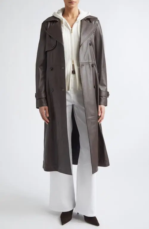 Eleventy Leather Trench Coat