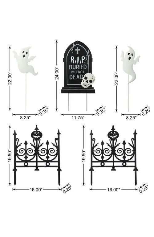 GLITZHOME Set Of 5 Halloween Metalgraveyard Set Yard Stakes