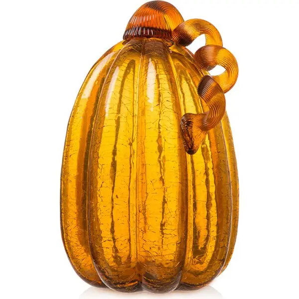GLITZHOME Amber Crackle Tall Glass Pumpkin Decor