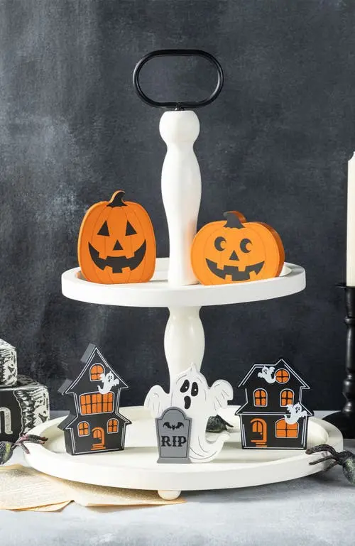 GLITZHOME Set Of 5 Halloween Wooden Haunted House