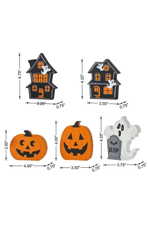 GLITZHOME Set Of 5 Halloween Wooden Haunted House