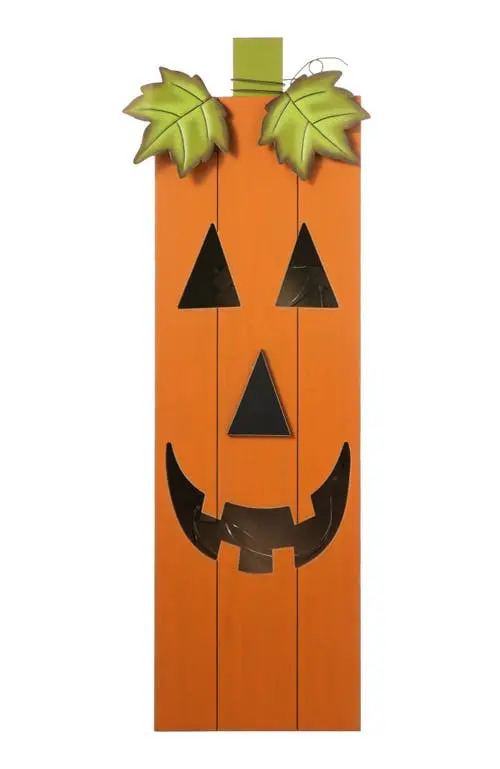GLITZHOME Lighted Halloween Wooden Pumpkin Porch Decor With Timer