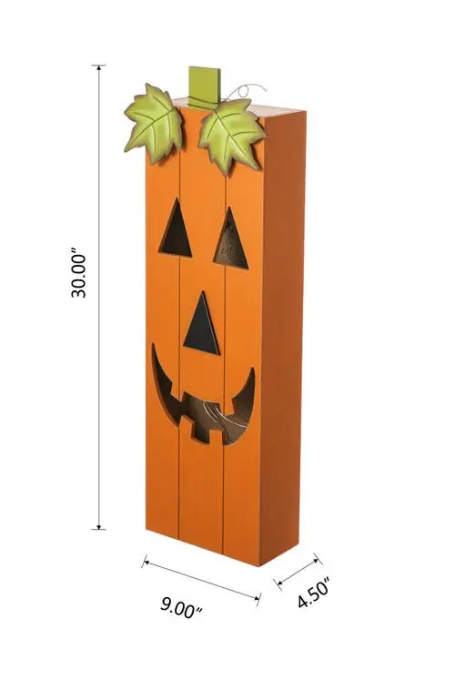 GLITZHOME Lighted Halloween Wooden Pumpkin Porch Decor With Timer