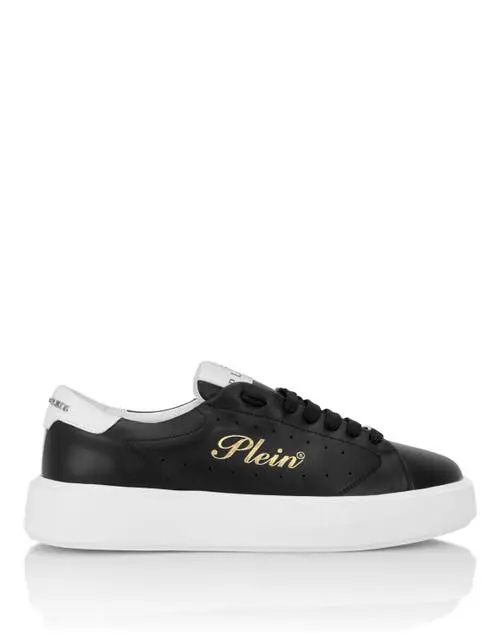 Philipp Plein Signature Low-top Leather Sneakers With Gold Tone Logo - Black