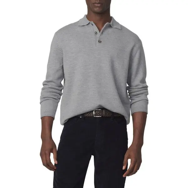 Joe's Jeans Long Sleeve Merino Wool Polo - Heather Grey