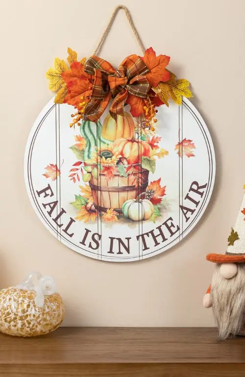 GLITZHOME Fall Wooden Round Word Sign Door Hanger