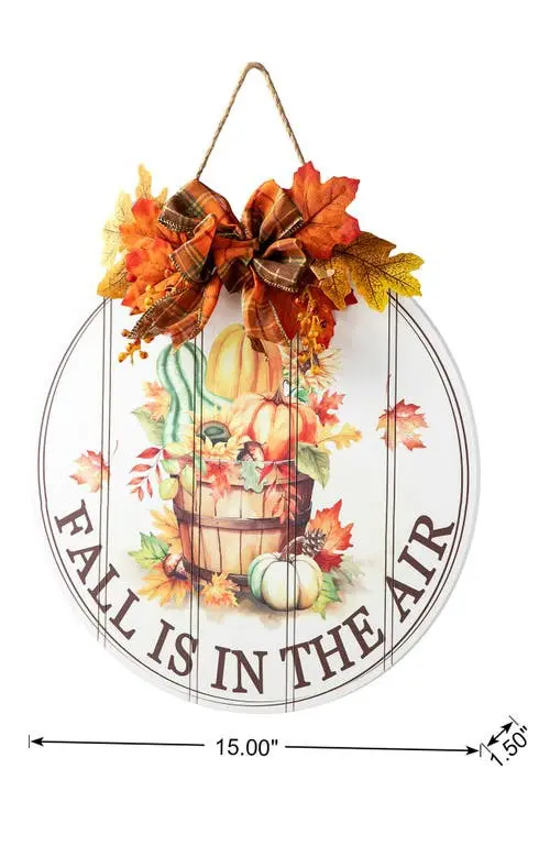 GLITZHOME Fall Wooden Round Word Sign Door Hanger